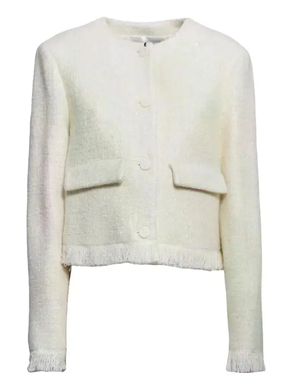 MSGM Fringed Tweed Jacket - Neutrals