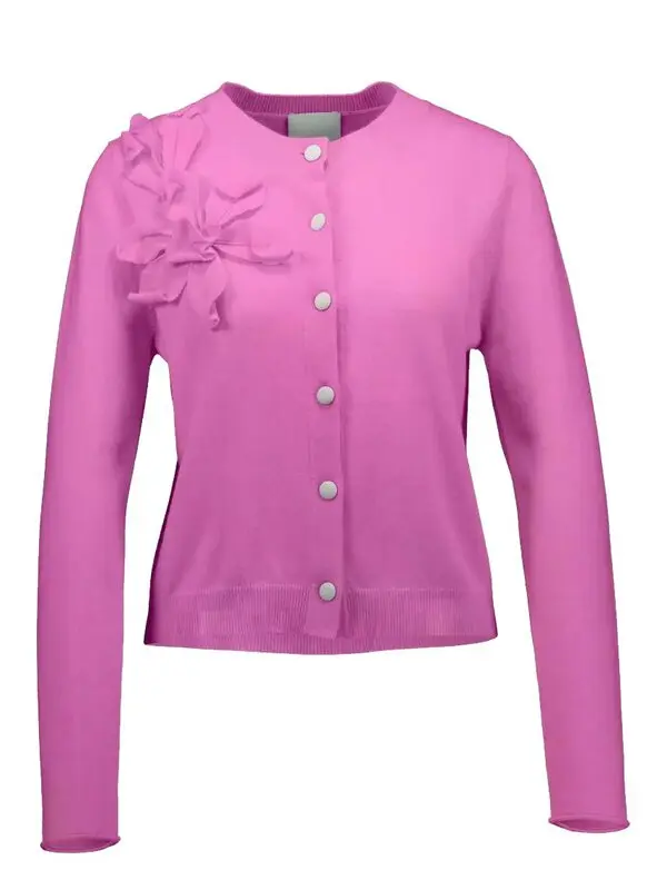 ALLUDE Floral-appliqué Button Cardigan - Pink