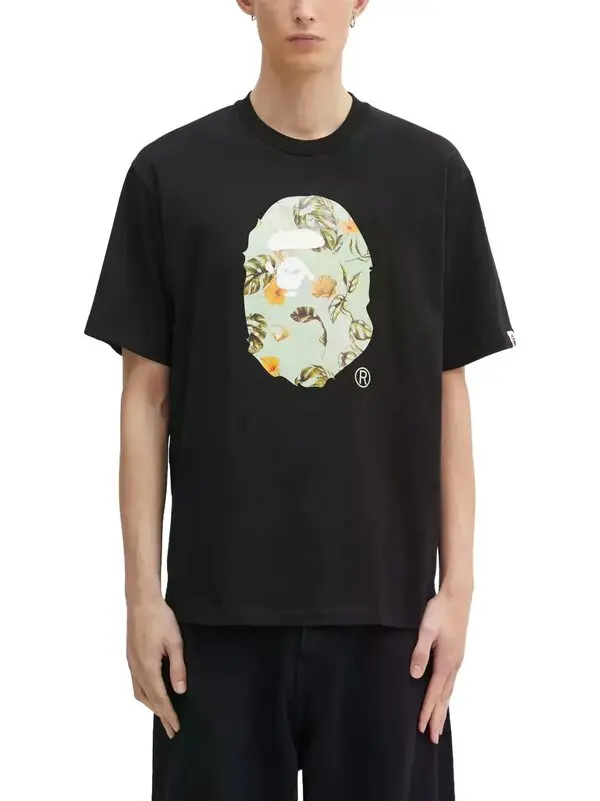 A BATHING APE Vacation Pattern Ape Head T-shirt - Black