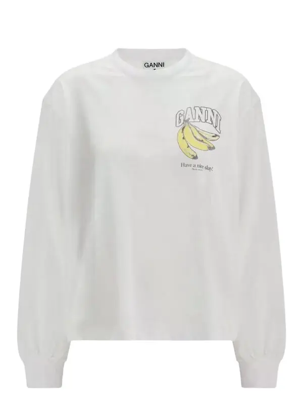 GANNI Long Sleeve Print T-shirt - White