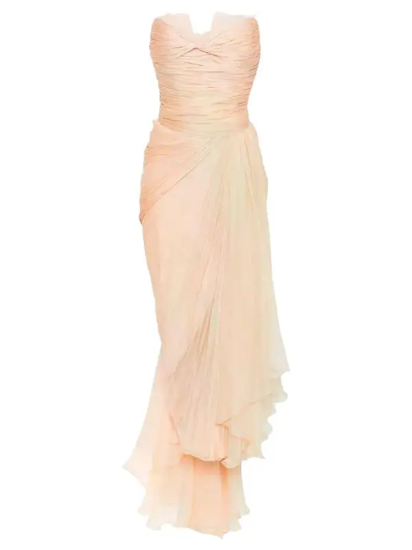 MARIA LUCIA HOHAN Jolie Strapless Ruffled Midi Dress - Neutrals