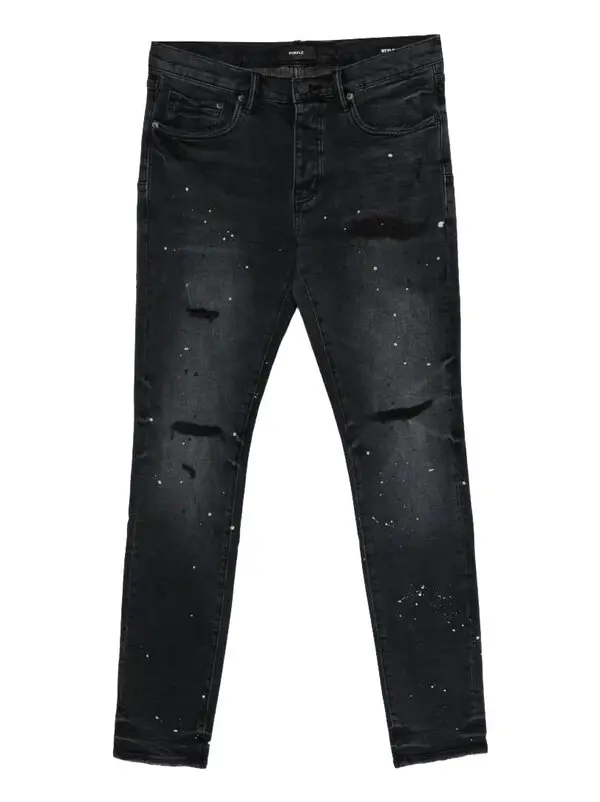 PURPLE BRAND P001 Reflective Paint Repair Skinny Jeans - Black
