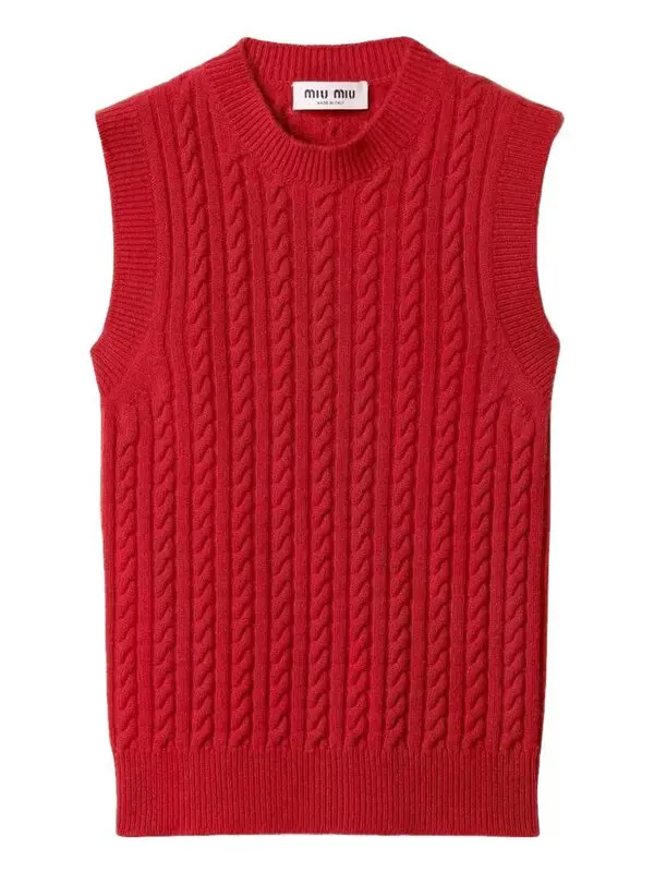 Miu Miu Cable-knit Vest With Logo - Red