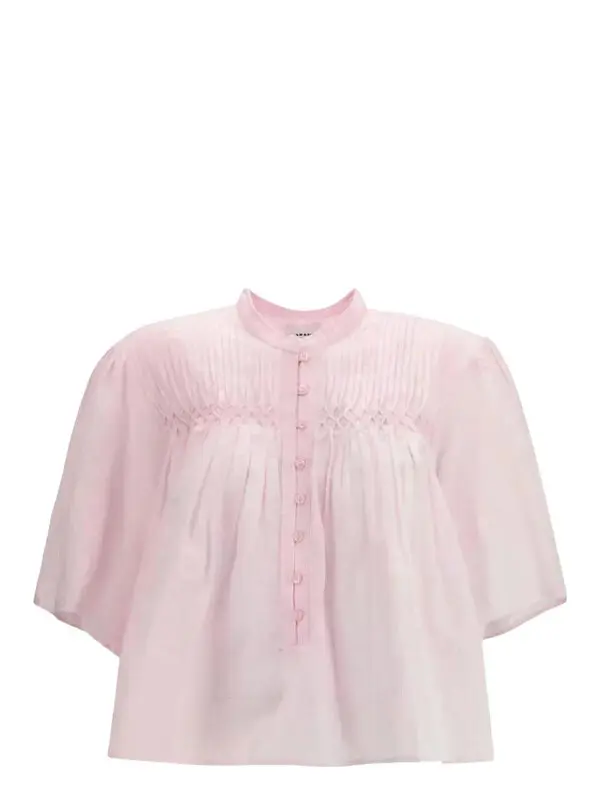 MARANT ETOILE Smocked Buttoned Top - Pink