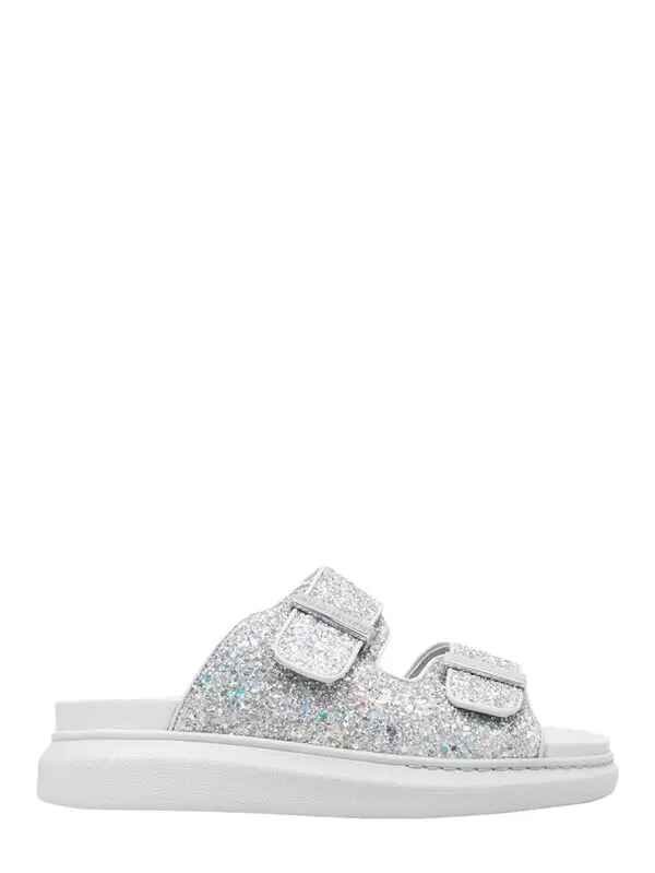 Alexander McQueen Oversized Hybrid Glitter Slides - Silver