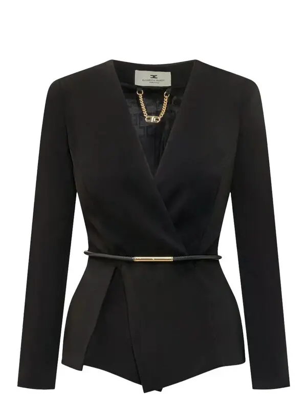 Elisabetta Franchi V-neck Belted Blazer - Black
