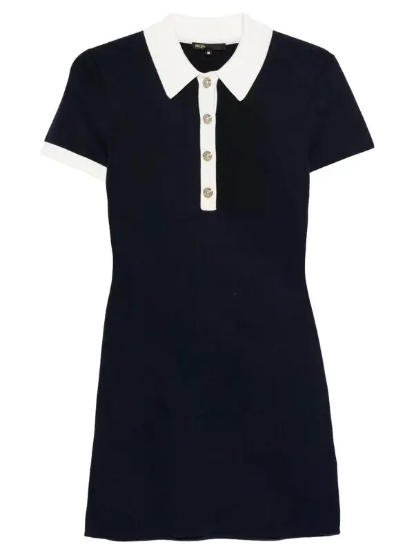 Maje Buttoned Collar Knitted Dress - Blue