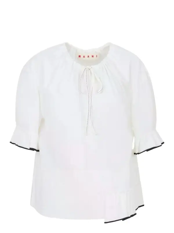 Marni Drawstring Pleated-neck Blouse - White