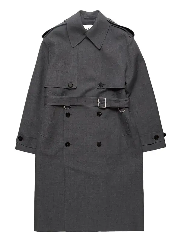 JIL SANDER Wool Belted Trench Coat - Grey