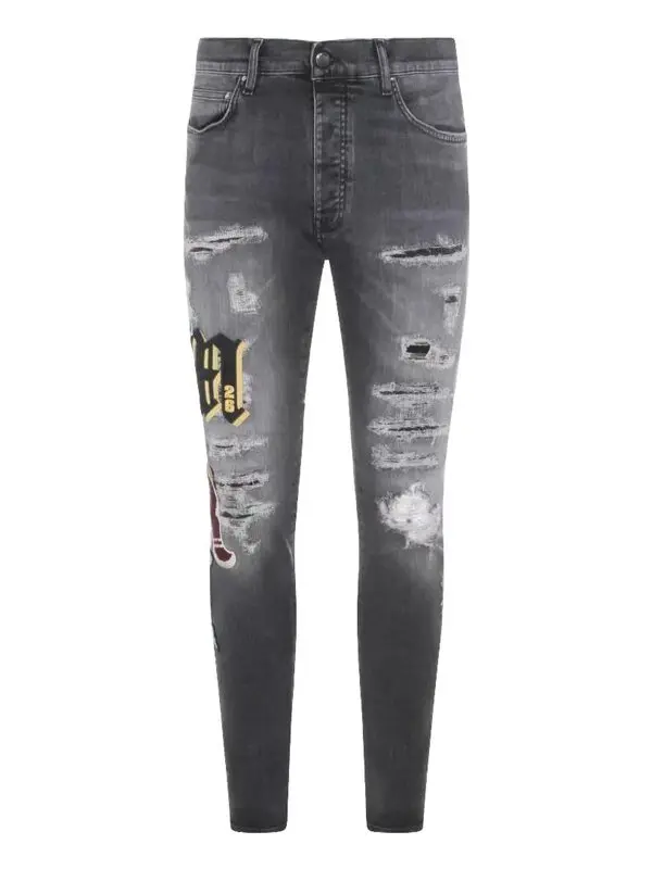 Amiri Ripped Patch Skinny Jeans - Grey