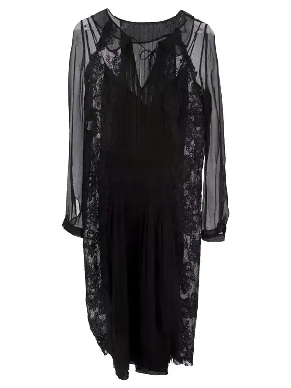 Alberta Ferretti Lace Pleated Midi Dress - Black