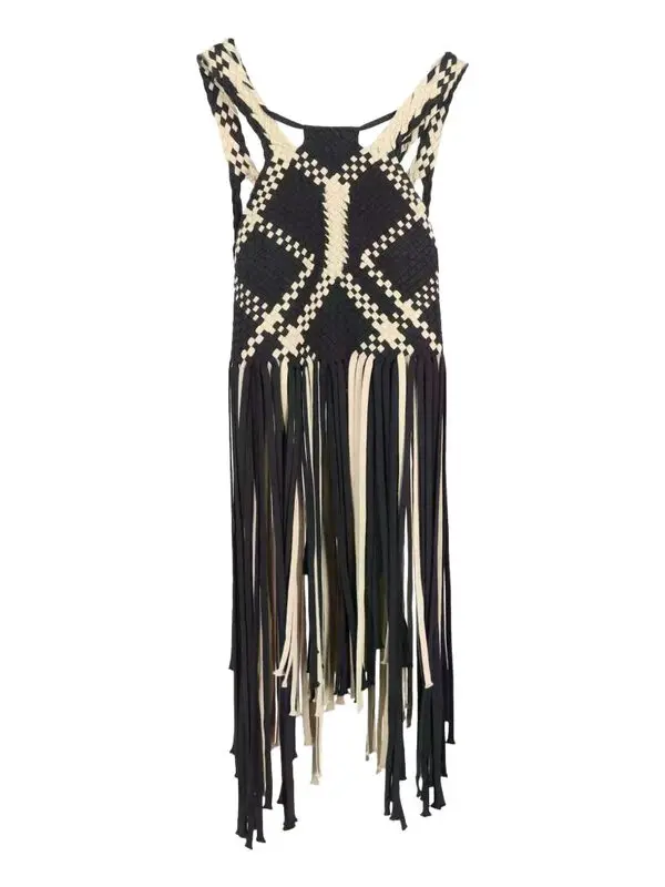 Alberta Ferretti Fringed Woven Top - Black