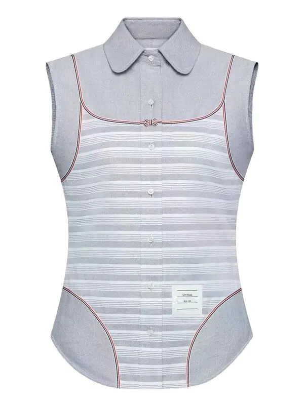 Thom Browne Striped Sleeveless Shirt - Grey