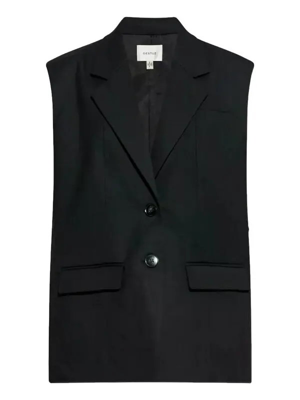 GESTUZ Buttoned Sleeveless Jacket - Black