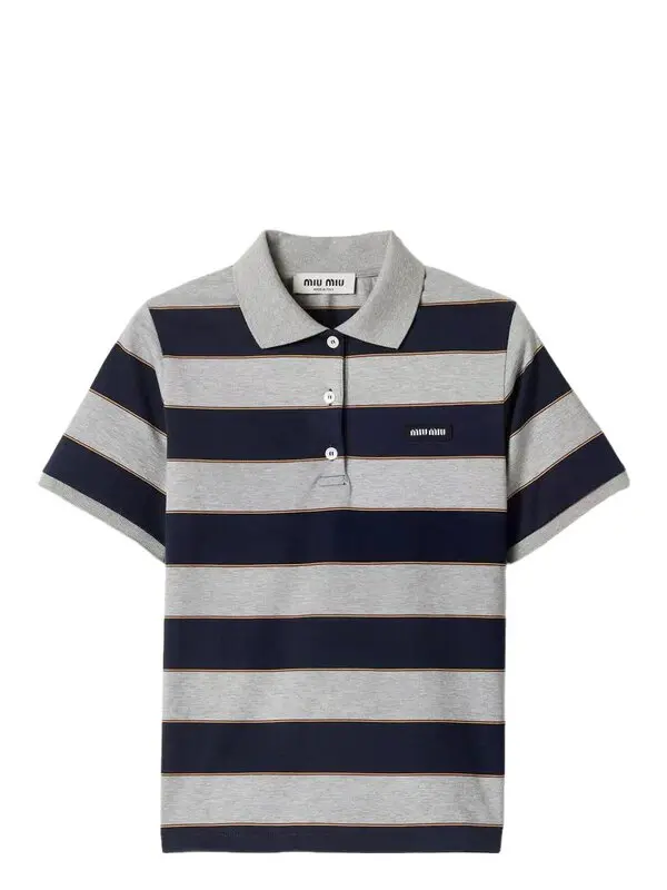 Miu Miu Striped Jersey Polo Shirt - Grey