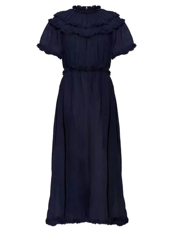 Ulla Johnson Ayan Ruffled Fringed Dress - Blue
