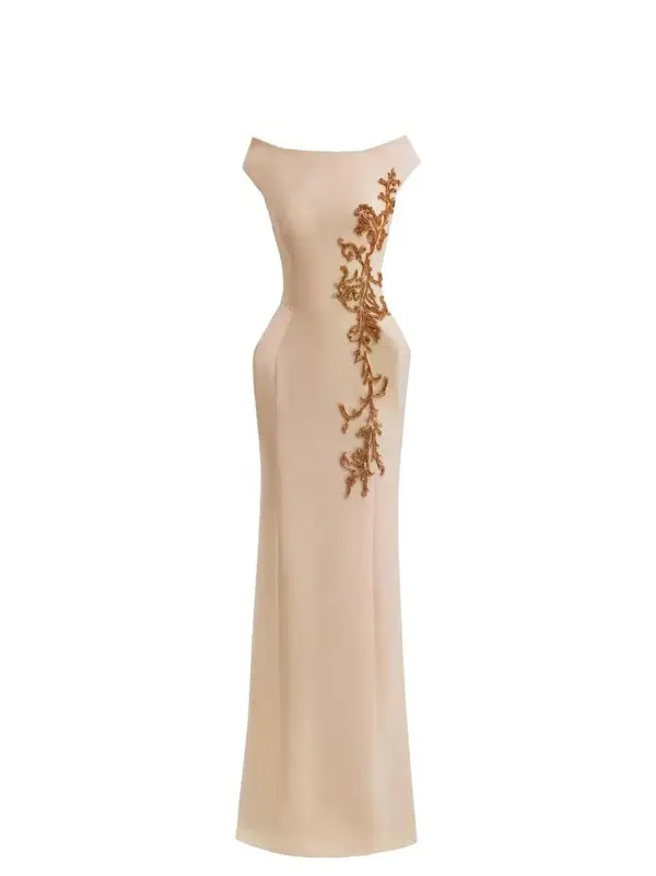 GEMY MAALOUF Embroidered Slim-cut Maxi Dress - Neutrals