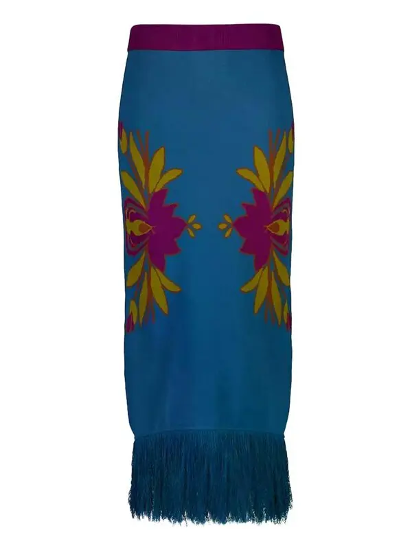 PAULA Mykonos Fringed Midi Skirt - Blue