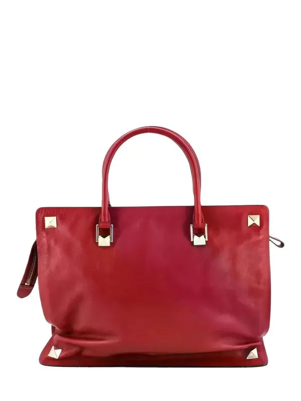 Valentino Garavani Rockstud Four Corner Leather Tote Large Satchel - Red