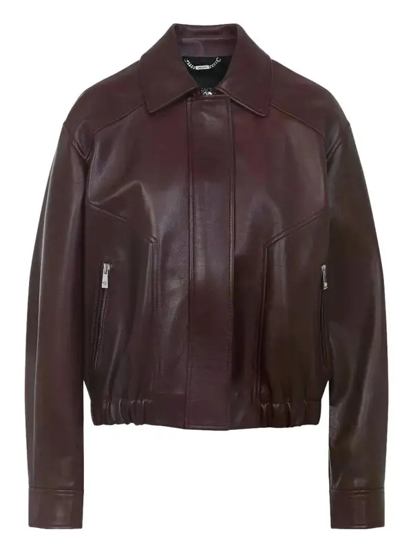 Versace Zipped Leather Jacket - Brown