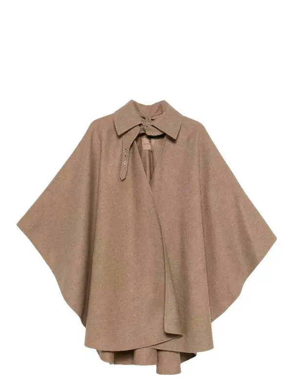 Ermanno Scervino Collared Buckled Cape - Brown