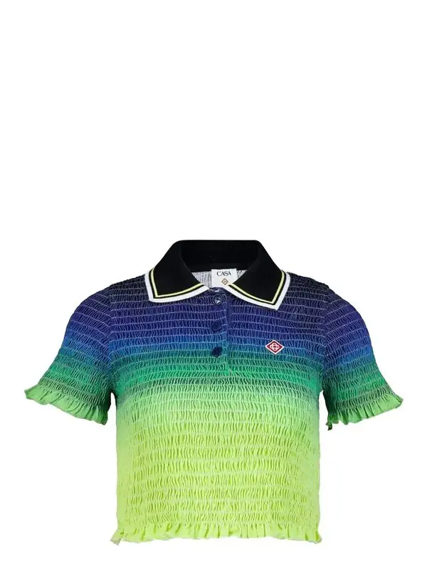 Casablanca Shirred Polo Top - Green