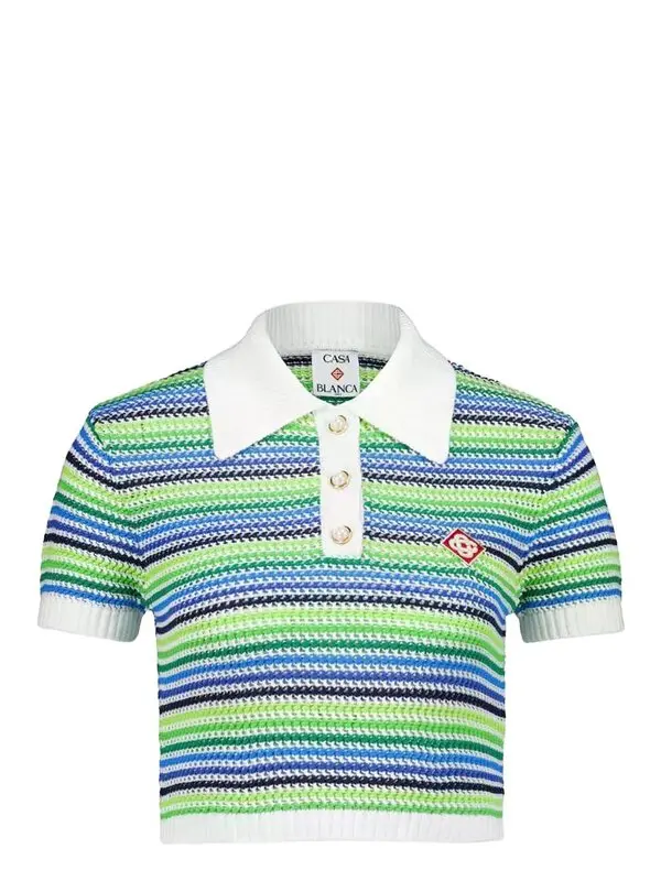 Casablanca Striped Button-up Polo Shirt - Green