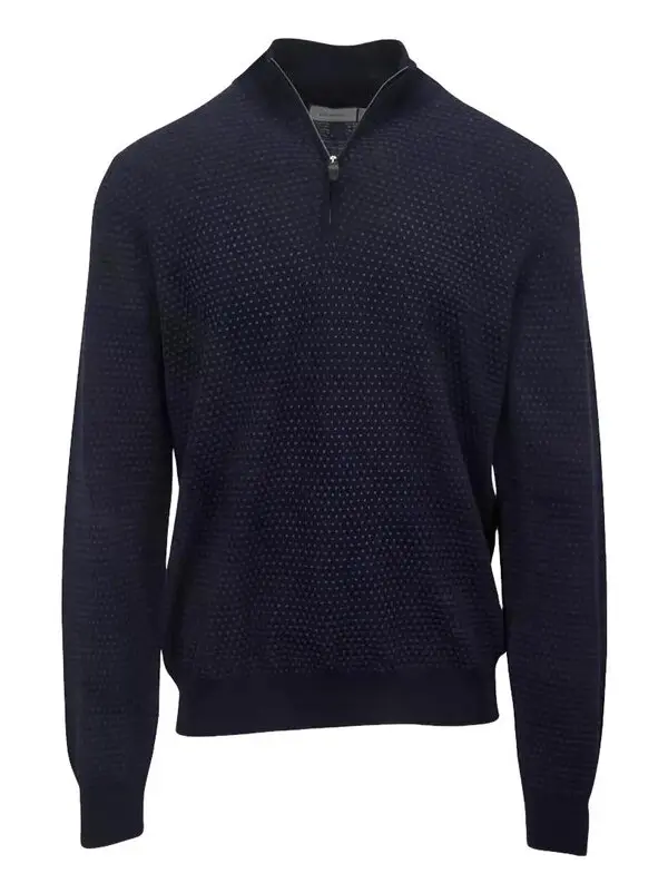 Canali Half-zip Patterned Sweater - Blue