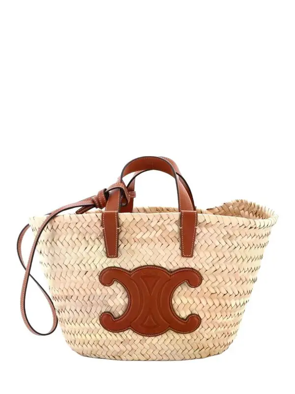 Celine Classic Panier Basket Raffia And Leather Teen Tote Bag - Brown