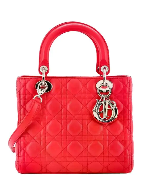 Dior Lady Medium Satchel Cannage Quilt Lambskin - Red