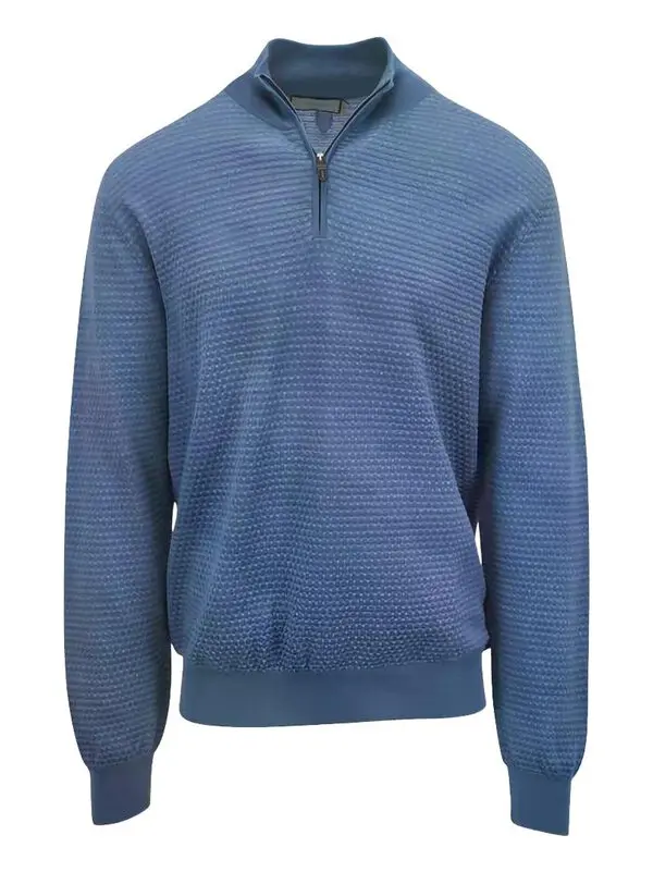 Canali Textured Zip Sweater - Blue