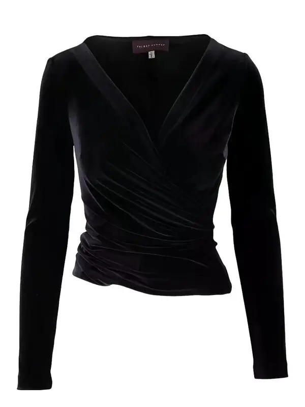 Talbot Runhof Cassiopeia Velvet V-neck Top - Black
