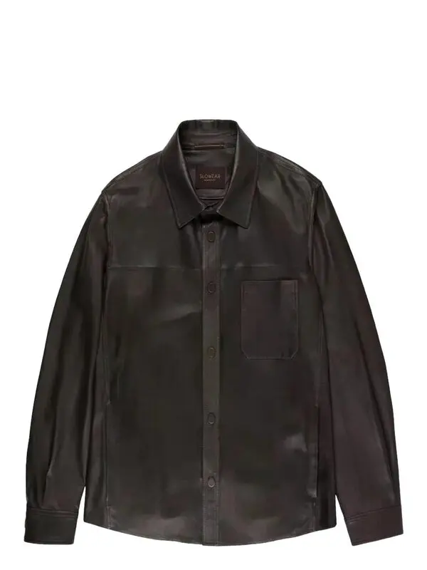 Montedoro Buttoned Leather Overshirt - Brown