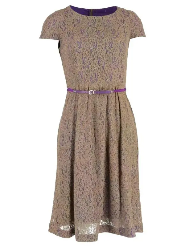 Max Mara Belted Lace Midi Dress - Neutrals