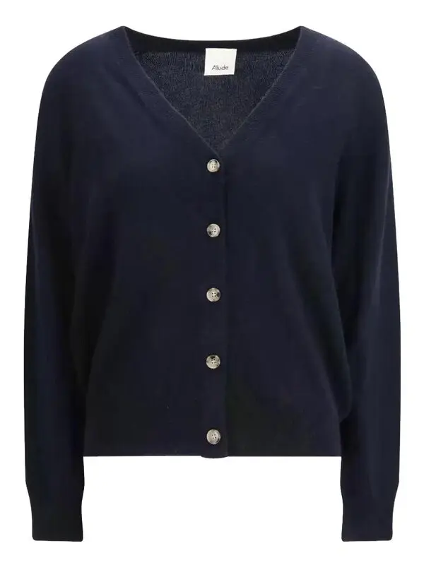 ALLUDE V-neck Button Cashmere Cardigan - Blue