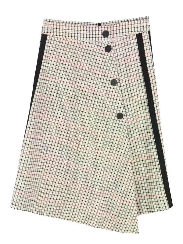 Maje Plaid Pattern Asymmetric Midi Skirt - Neutrals