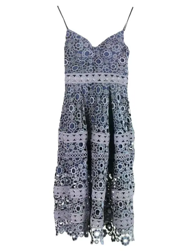 SELF-PORTRAIT Lace-patterned Sleeveless Midi Dress - Blue