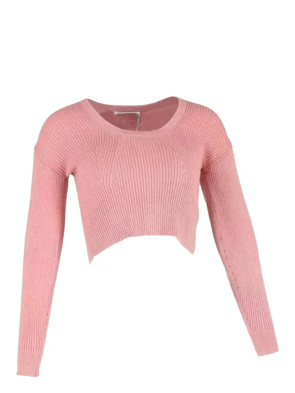 SELF-PORTRAIT Ribbed Cropped Sweater - Pink