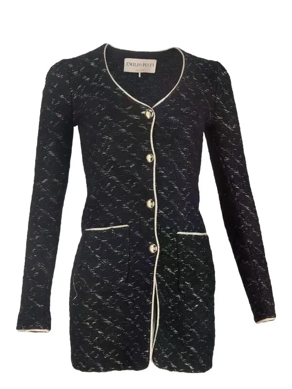 Emilio Pucci Single-breasted Coat With Gold-tone Trim - Black