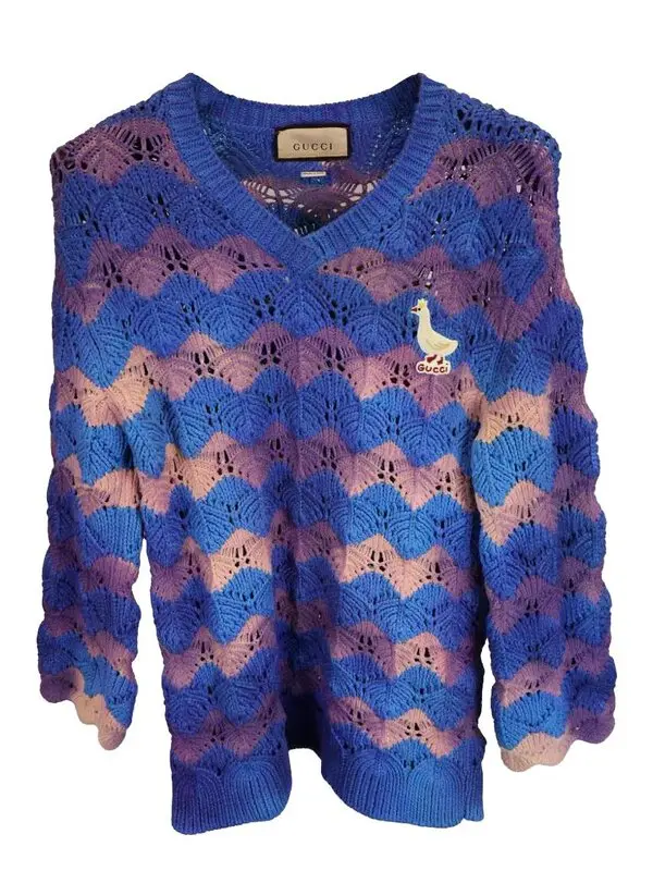 Gucci Duck-embroidered V-neck Sweater - Blue