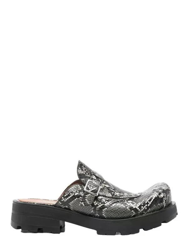 CHARLES JEFFREY Snakeskin Buckle Mules - Grey
