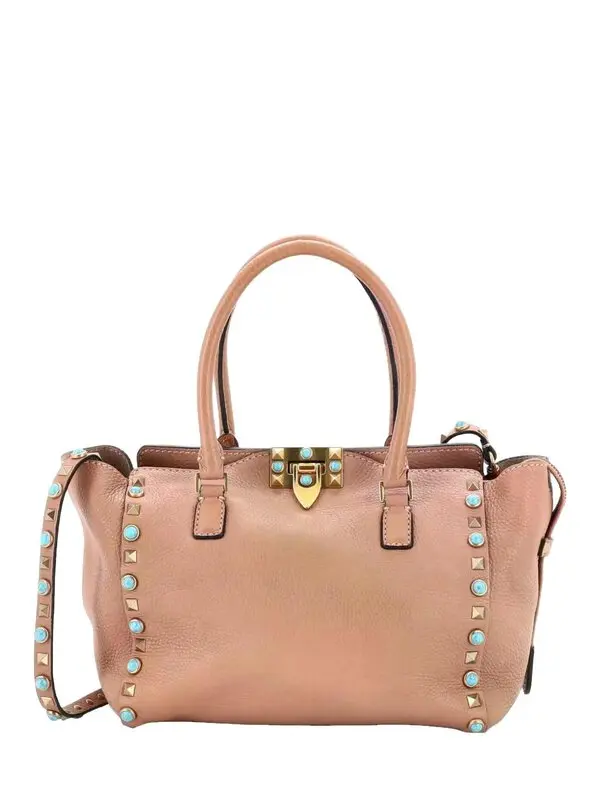 Valentino Garavani Rolling Rockstud Leather Tote - Neutrals