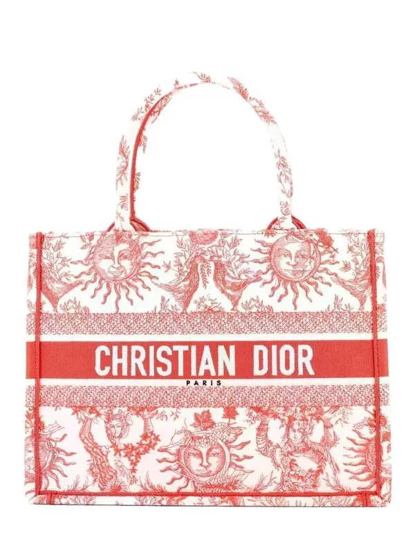 Dior Book Embroidered Canvas Medium Tote Bag - Orange