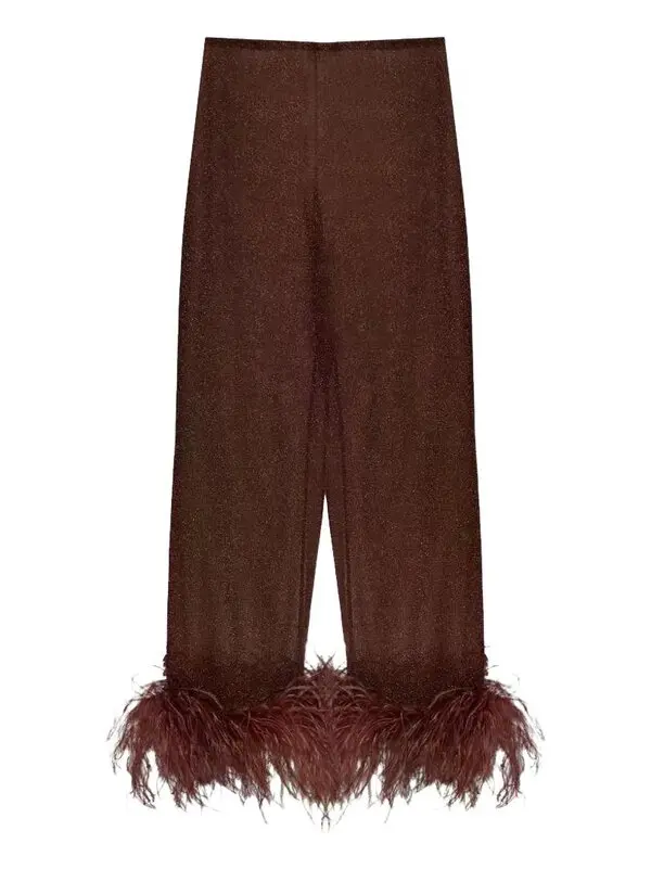 Oseree Feather-trim Trousers - Brown