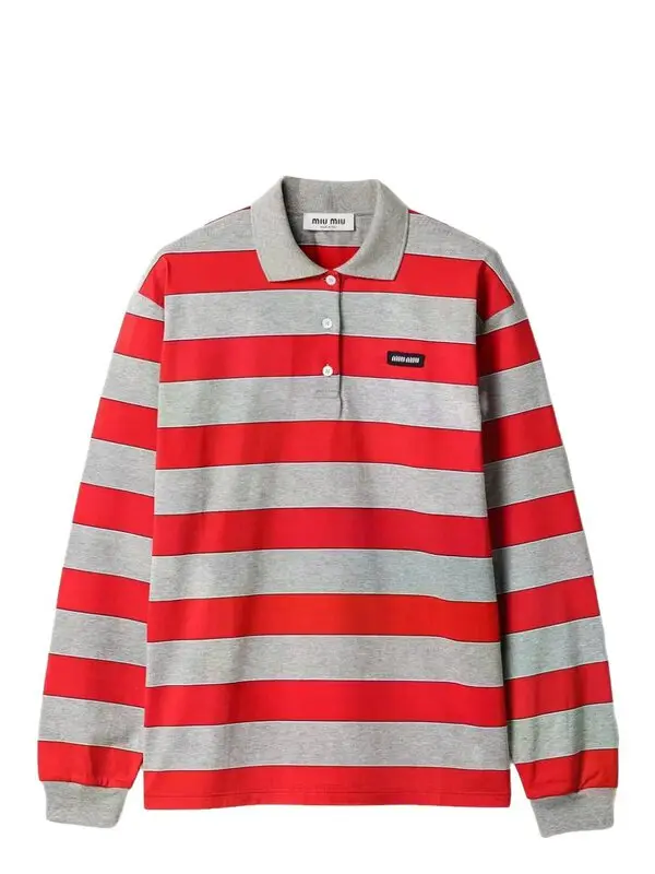 Miu Miu Striped Long-sleeve Polo - Red