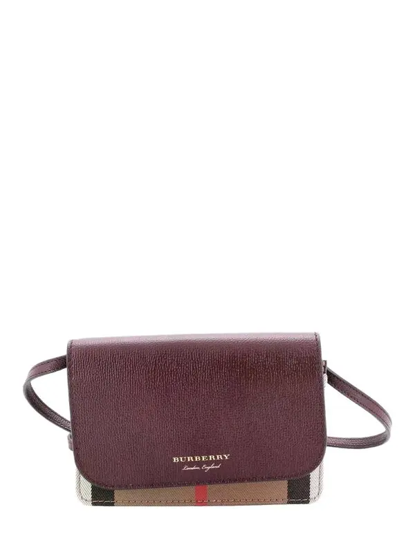 Burberry Hampshire Wallet On Strap Leather And House Check Canvas Crossbody Bag - Red