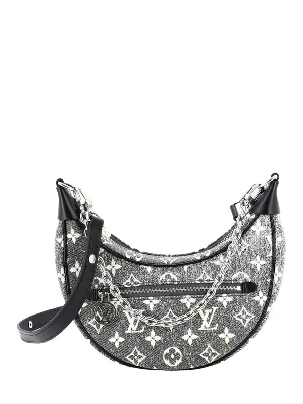 LOUIS VUITTON Loop Handbag Monogram Jacquard Denim Hobo Bag - Black