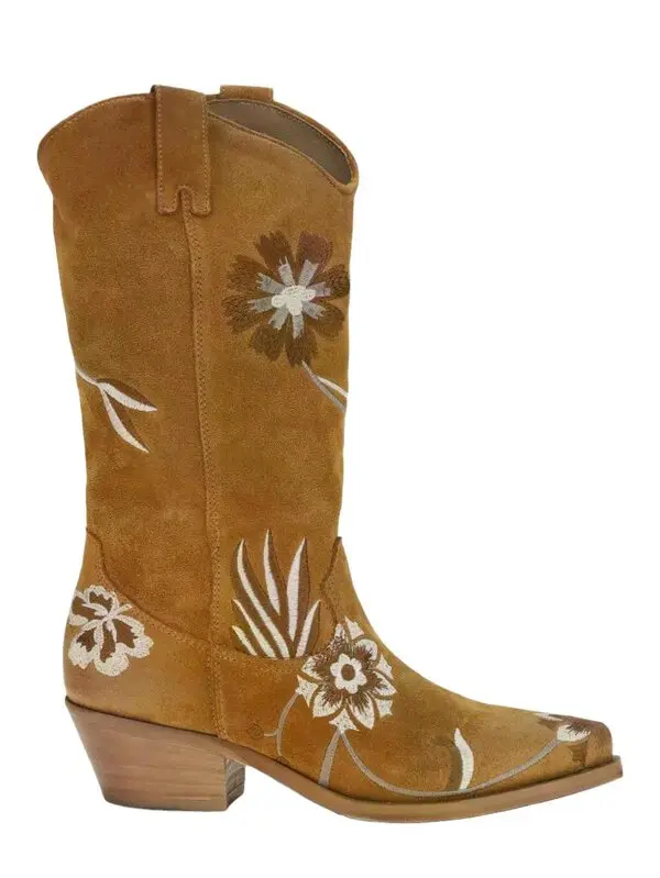 P.a.r.o.s.h Floral-embroidered Boots - Brown
