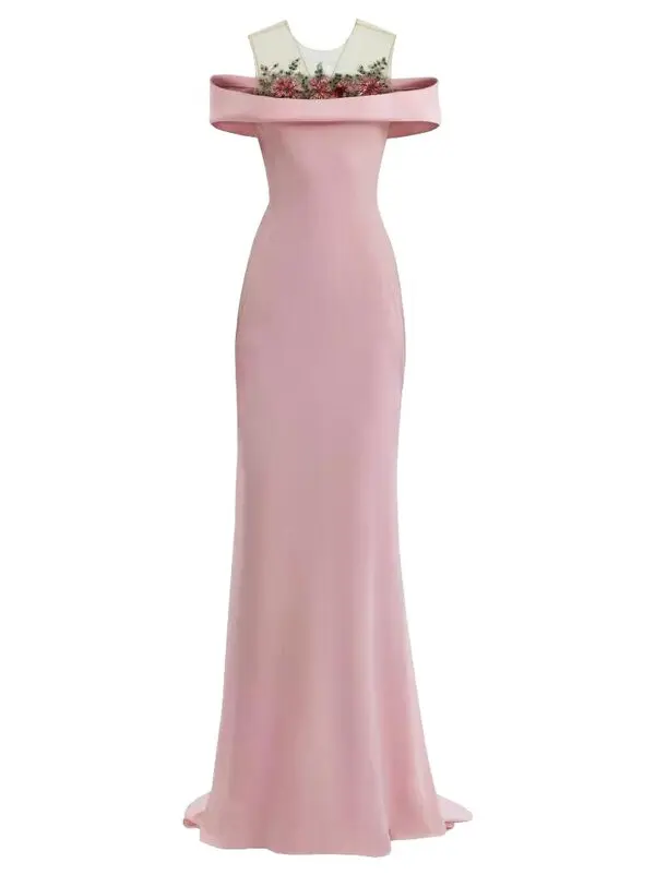 GEMY MAALOUF Floral-beaded Off-shoulder Maxi Dress - Pink