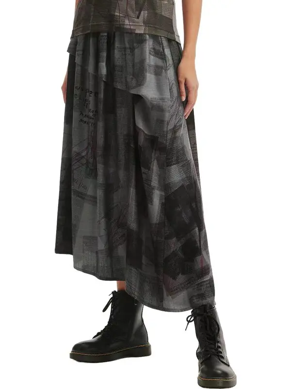 Y’s Newspaper-print Skirt - Grey